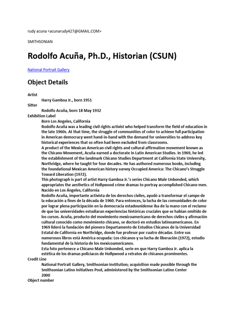 Rudy Acuna - LRL Smithsonian | PDF | Hispanic And Latino | Chicano
