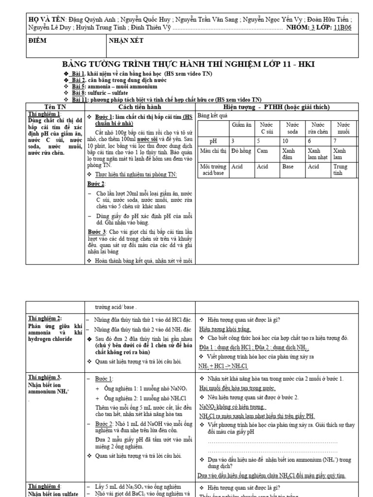 Tuong Trinh TN - Lop 11 - Hki - 2023 - 2024 | PDF