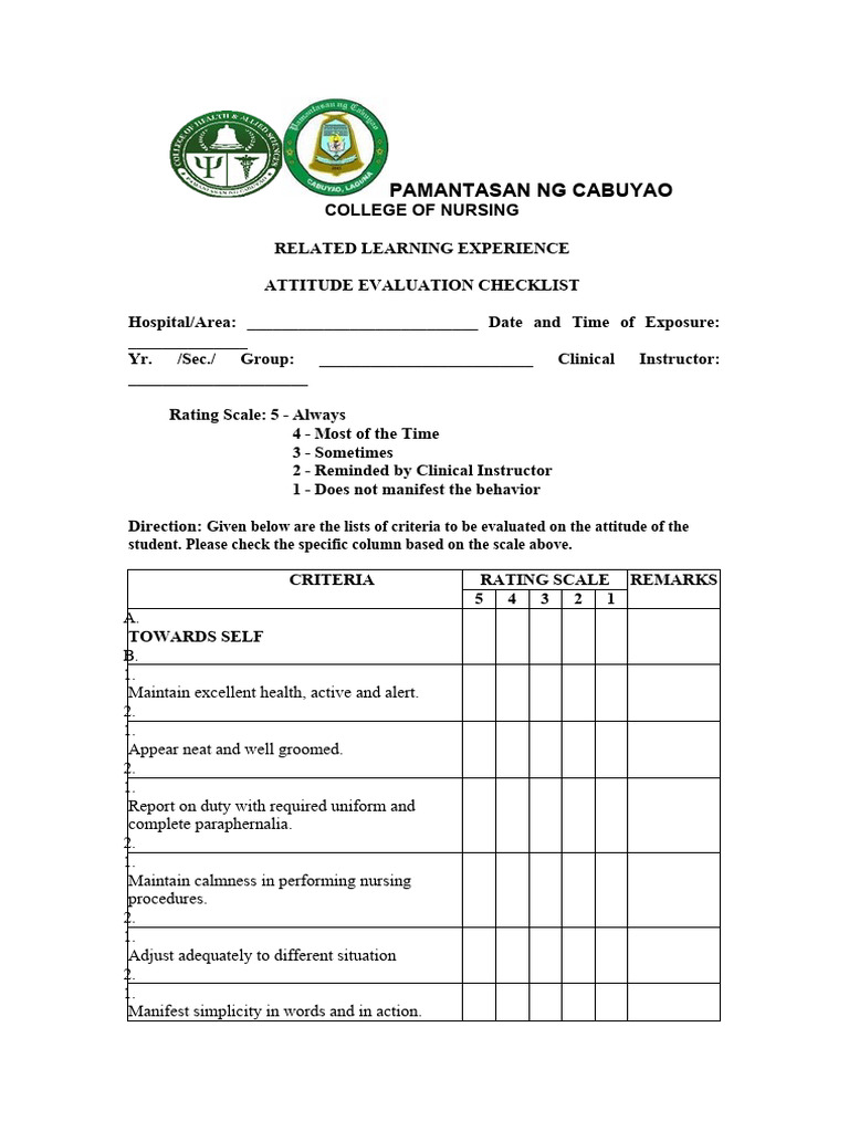 Checklist Attitude | PDF | Nursing | Learning