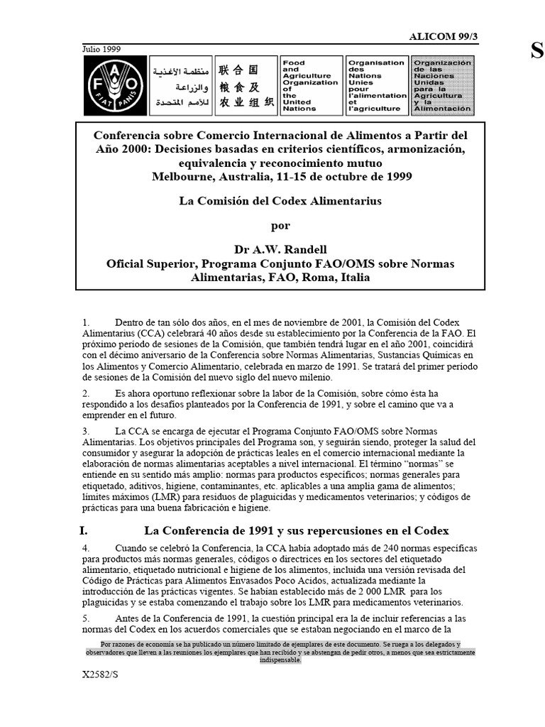 El Codex Alimentarius | PDF | Organización de Comida y Agricultura ...