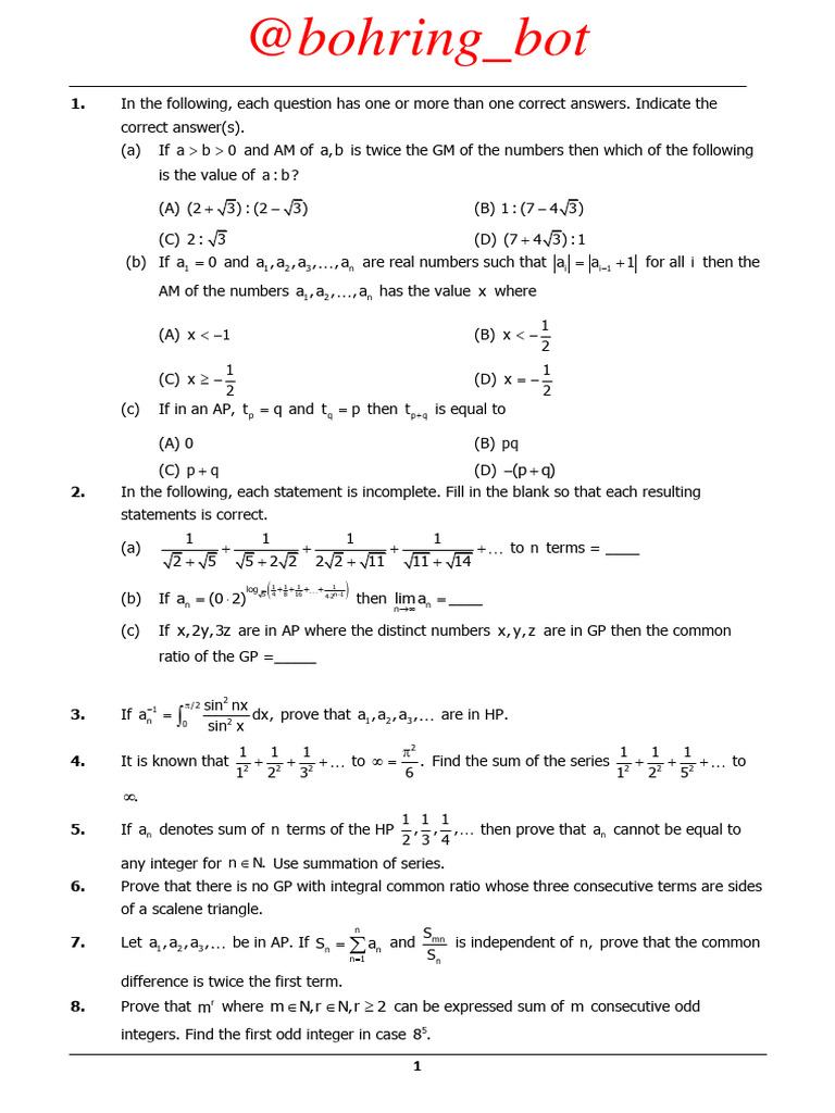 Advanced Math Problem Set | PDF | Summation | Mathematical Notation
