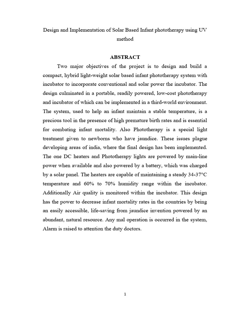 Design and Implementation of Solar Based Infant Phototherapy Using UV Method-Sathyapriya | PDF ...