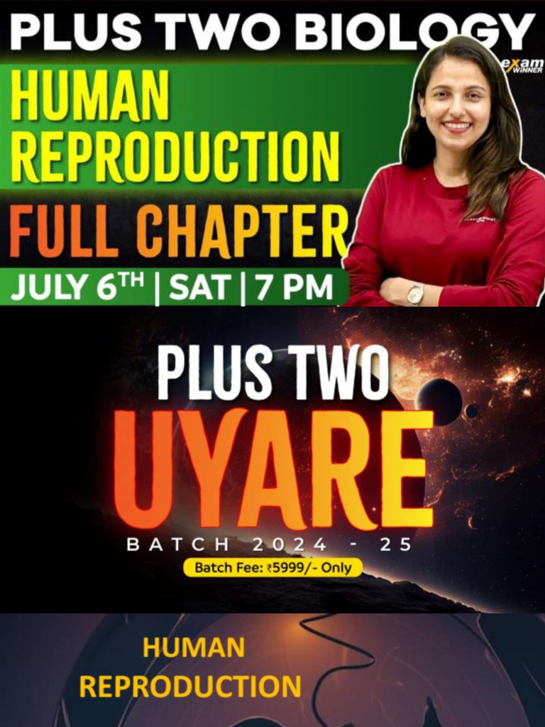 +2 BIOLOGY - Human Reproduction Youtube One Shot Notes | PDF