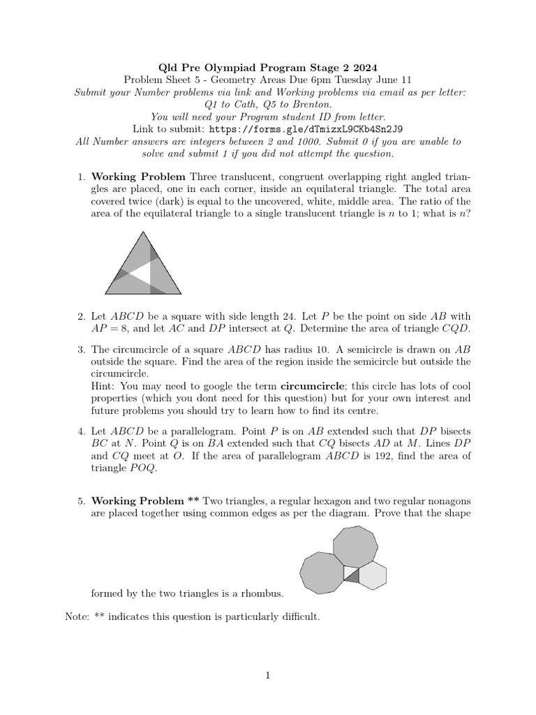 Qld Pre Olympiad Geometry Problems 2024 | PDF | Art | Science & Mathematics