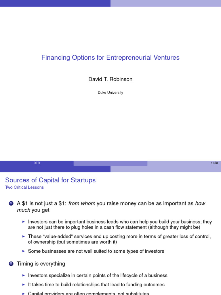 Entrepreneurial Financing Options Explained | PDF | Corporate Finance ...
