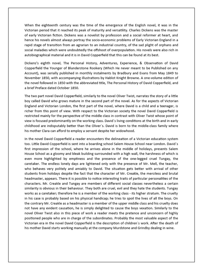 David Copperfield by Chares Dickens As A Victorian Novel | PDF | David ...