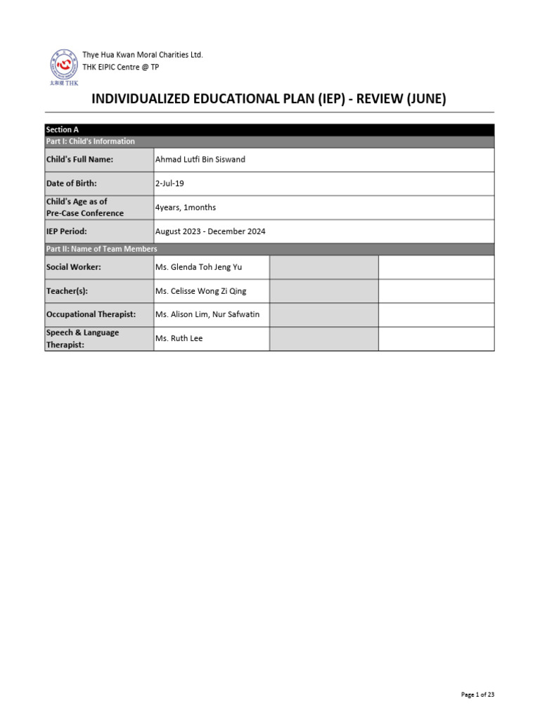 Individualized Educational Plan (Iep) - Review (June) | PDF | Toilet ...