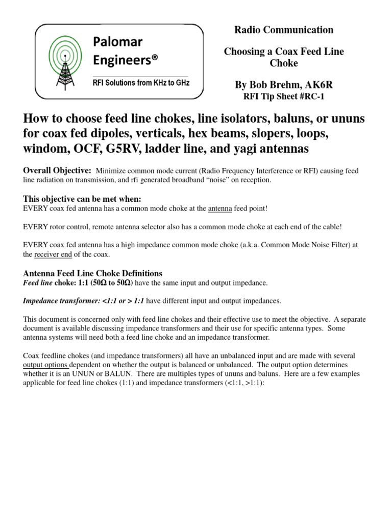 Choosing A Feedline Choke RFI Tip Sheet RC 1 by AK6R | PDF | Coaxial ...