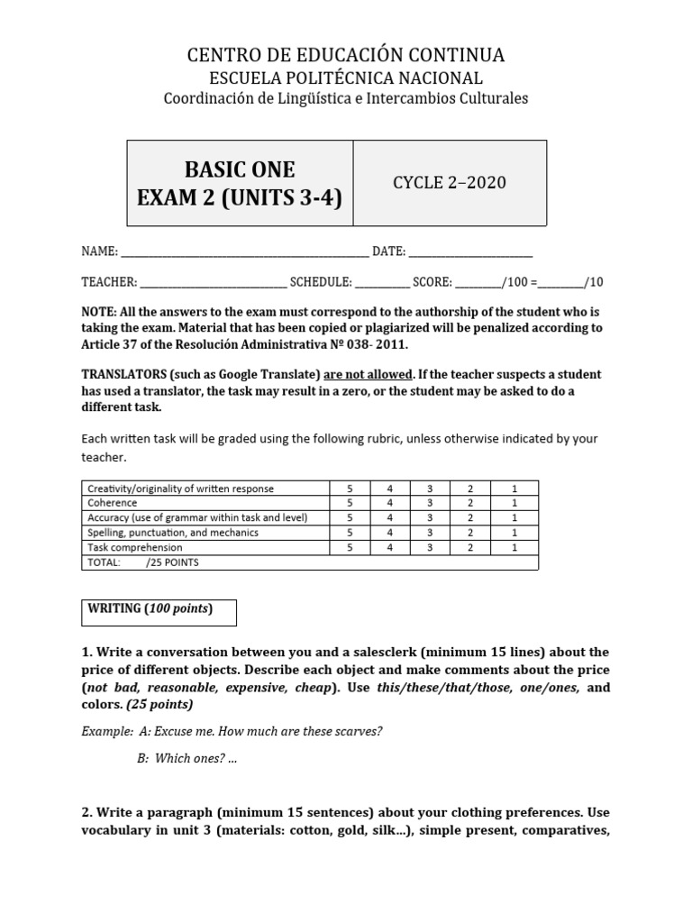 Basic One Exam 2 C2-2020 (1) | Download Free PDF | Linguistics | Language Mechanics