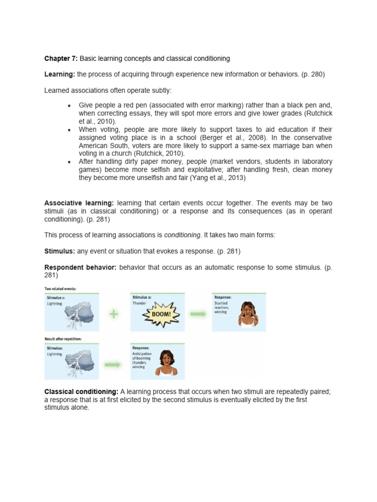 Chapter 7 - 6 Pages | PDF | Classical Conditioning | Reinforcement