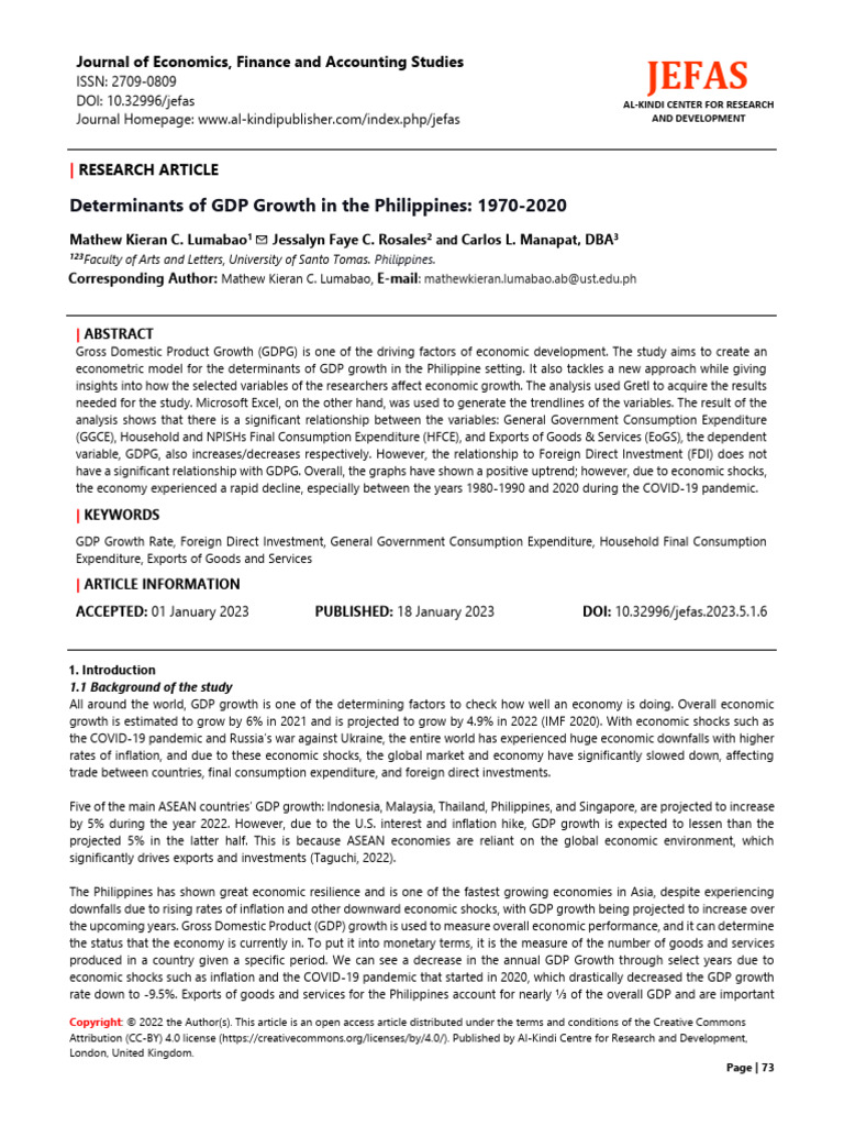Paper+6+ (2023 5 1) +Determinants+of+GDP+Growth+in+the+Philippines+1970-2020 | PDF | Gross ...