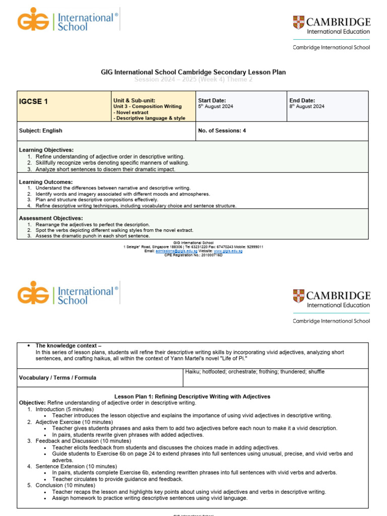 Gig Igcse 1 - Fle 0500 - Week 5 - Theme 2 | PDF | Verb | Adjective