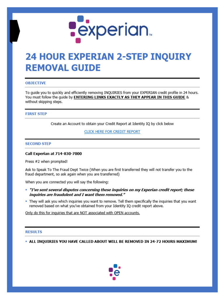 24 HR 2 Step Experian Inquiry Removal | PDF