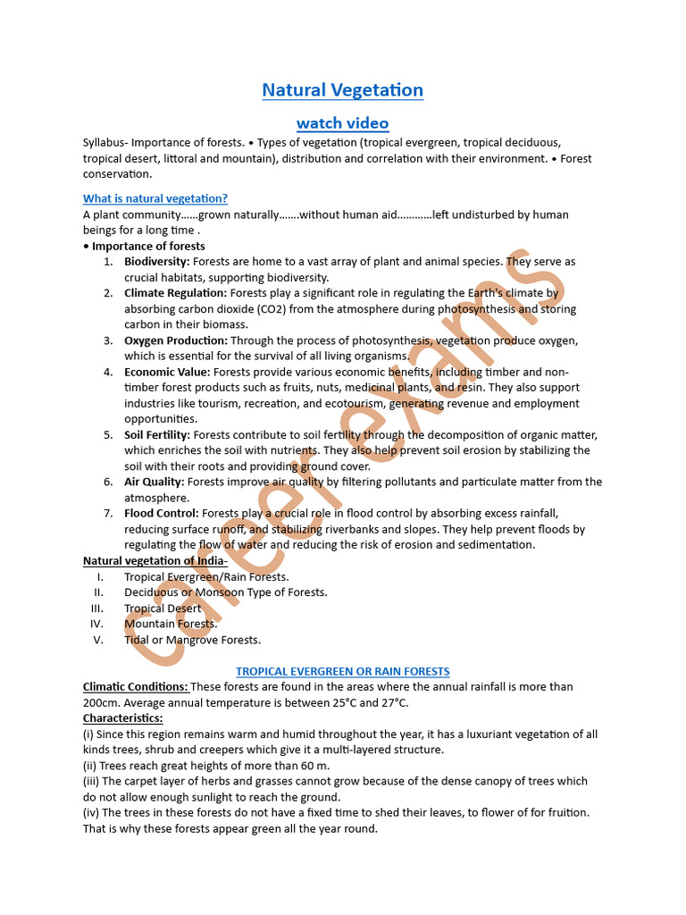 Natural Vegetation Notes | PDF | Forests | Soil