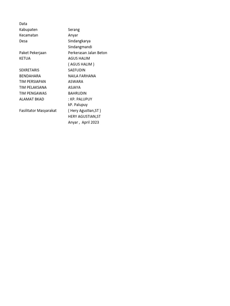 RAB JALAN BETON Anyar 2023 Ok 580 NEGO | PDF