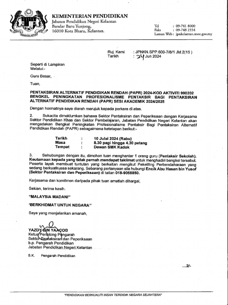 Taklimat Papr Kpd Sekolah 10 Jul Pdf