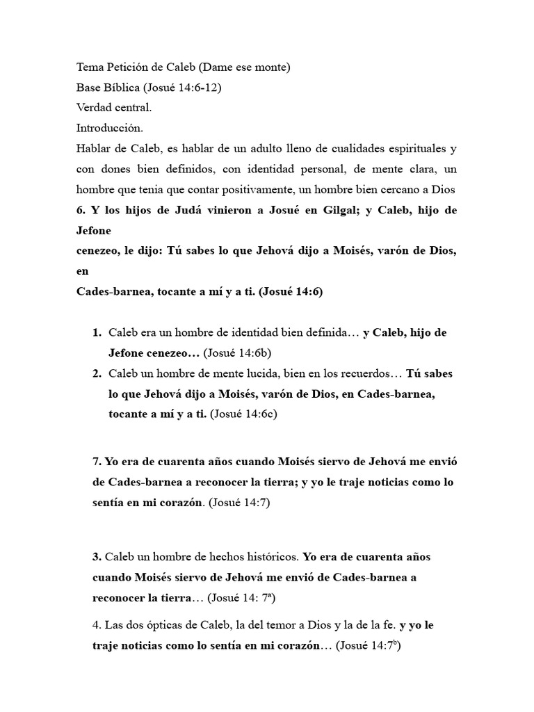 Tema Petición de Caleb | PDF | Joshua | Moisés