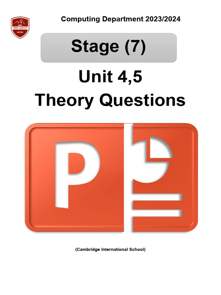 Answer Keys Computing Grade 7 Unit 4,5 Theory Questions | PDF | Chart | Computing