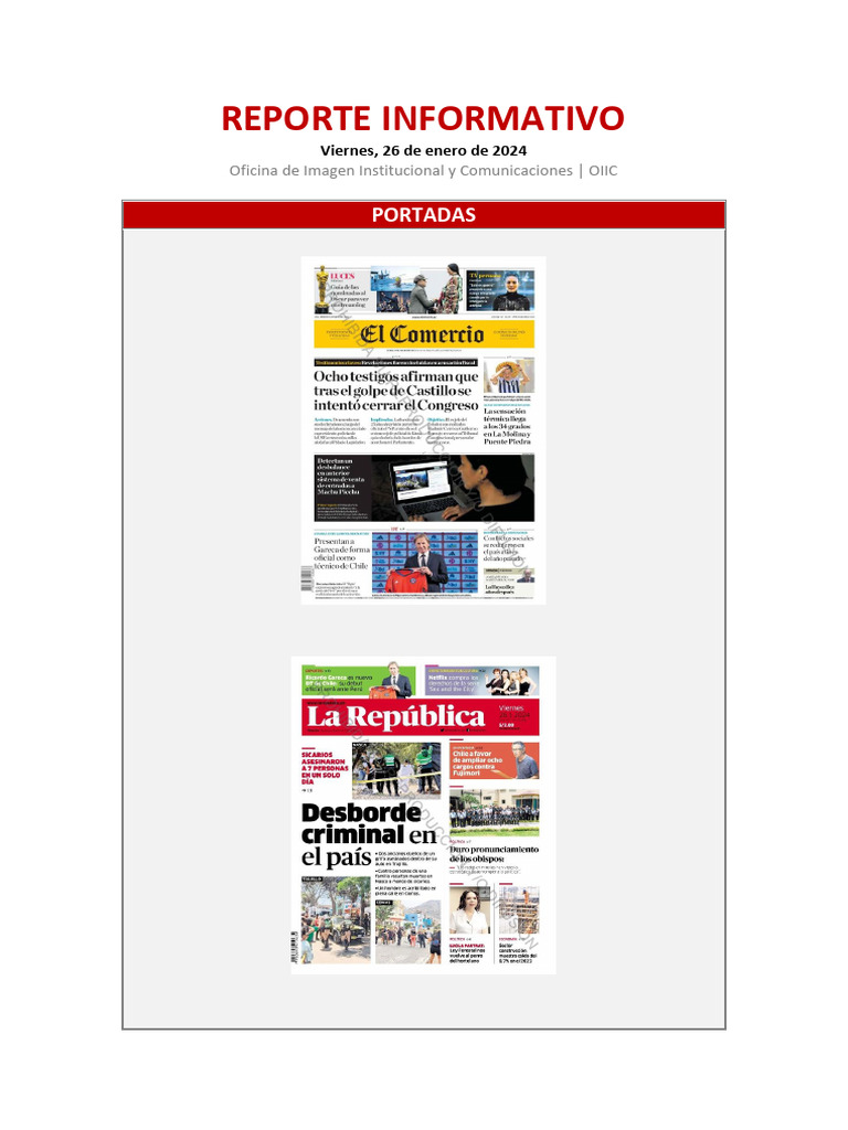 PLANTILLA REPORTE INFORMATIVO MAÑANA 26-01-2024 | Descargar gratis PDF ...