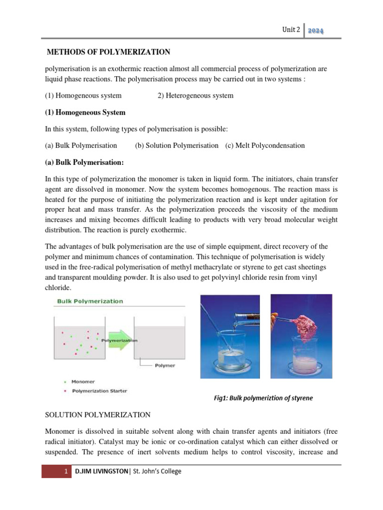 Methods of Polymerization | Download Free PDF | Polymerization | Emulsion