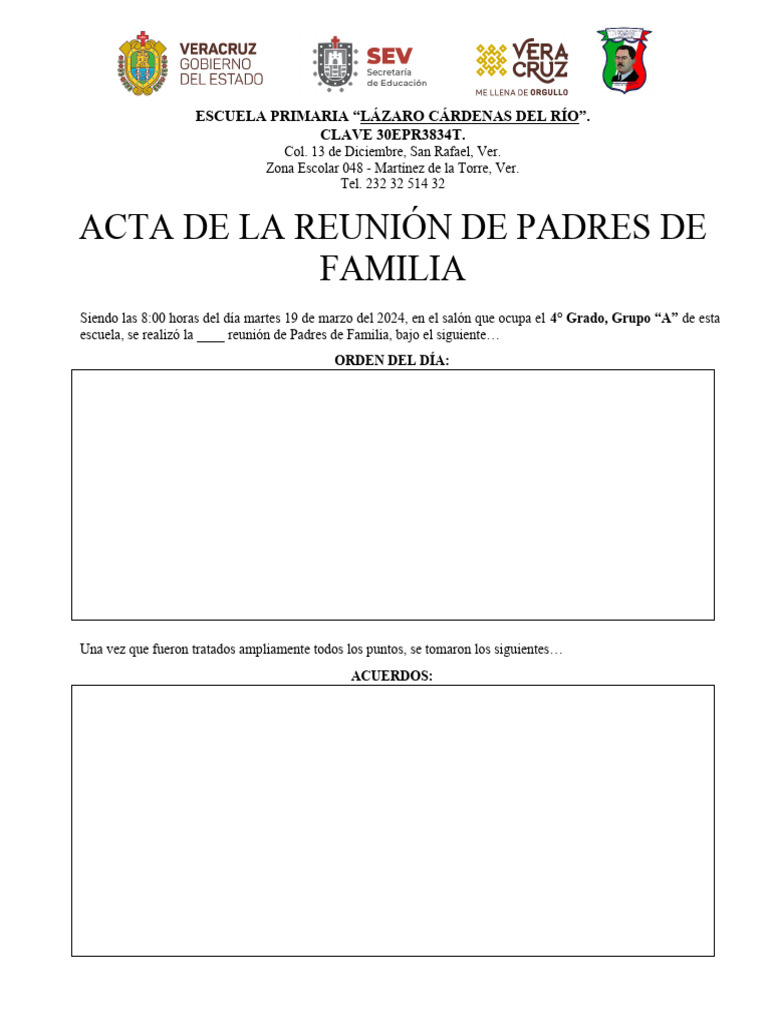 Acta de Reunion de Padres | PDF