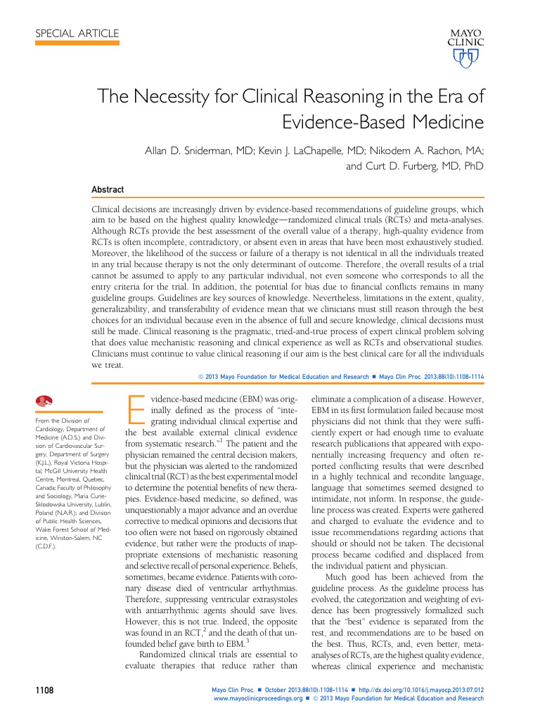 The Necessity For Clinical Reasoning | PDF | Randomized Controlled ...