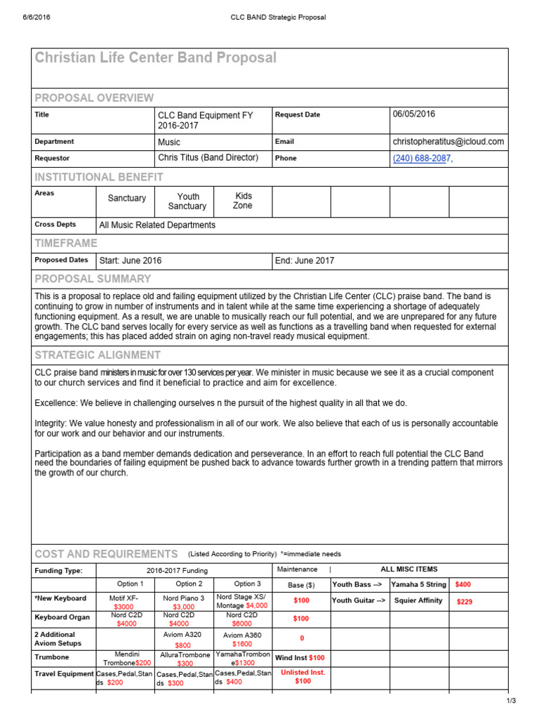 CLC Band Proposal | PDF | Music Technology | Musical Instruments