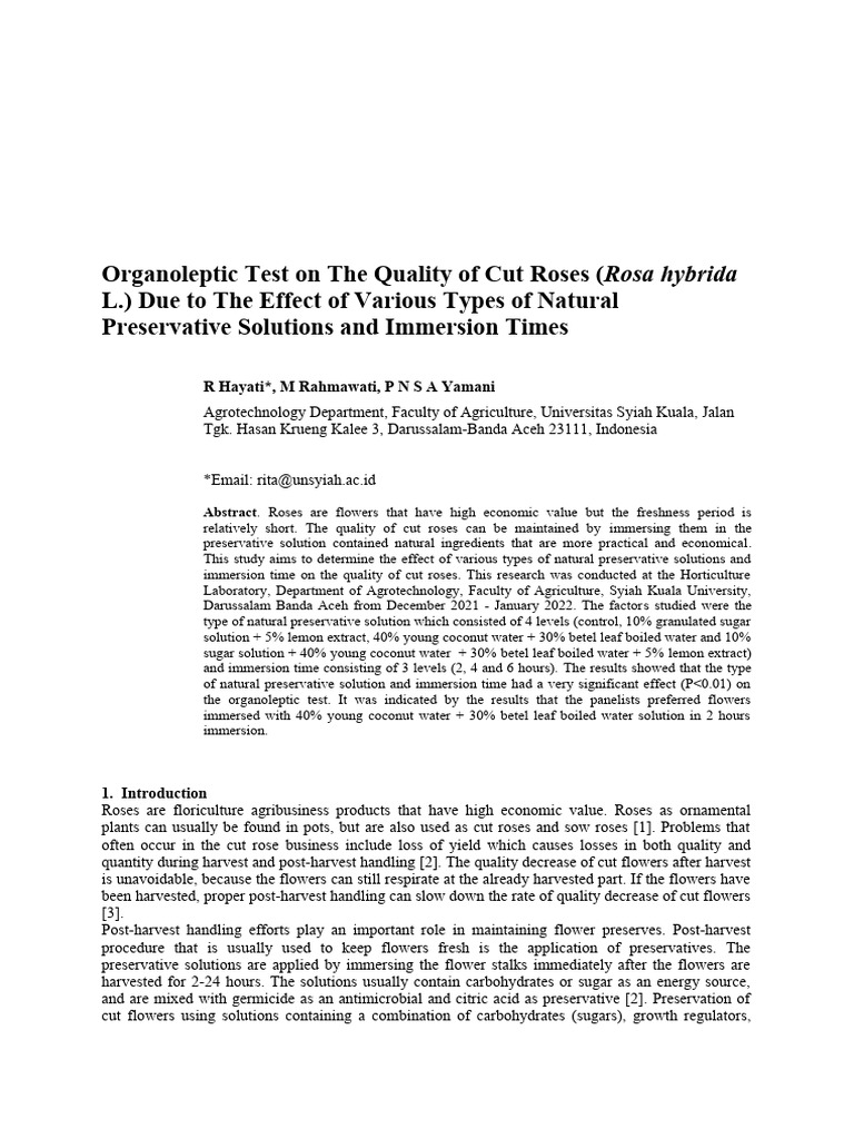 Organoleptic Test Journal | PDF | Odor | Water