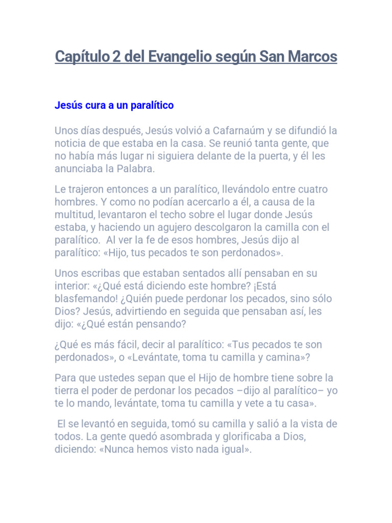 Capítulo 2 Del Evangelio Según San Marcos | PDF | Jesús | Pecado