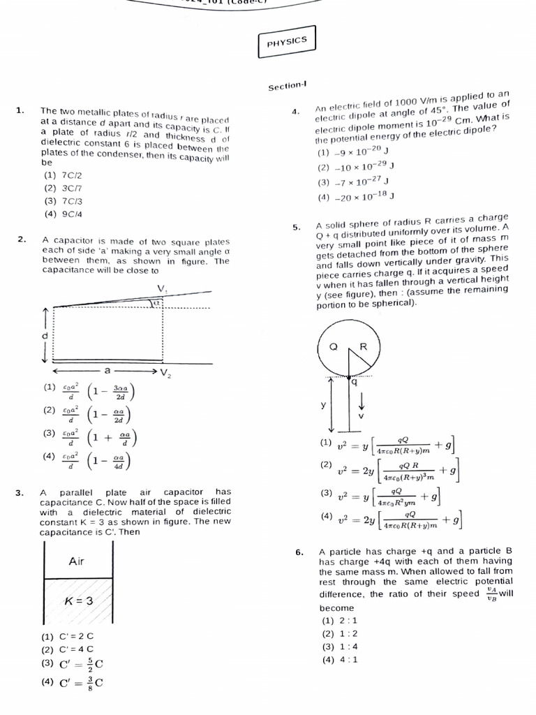 Target 1 UT01 Physics Model Papers | PDF | Capacitance | Capacitor