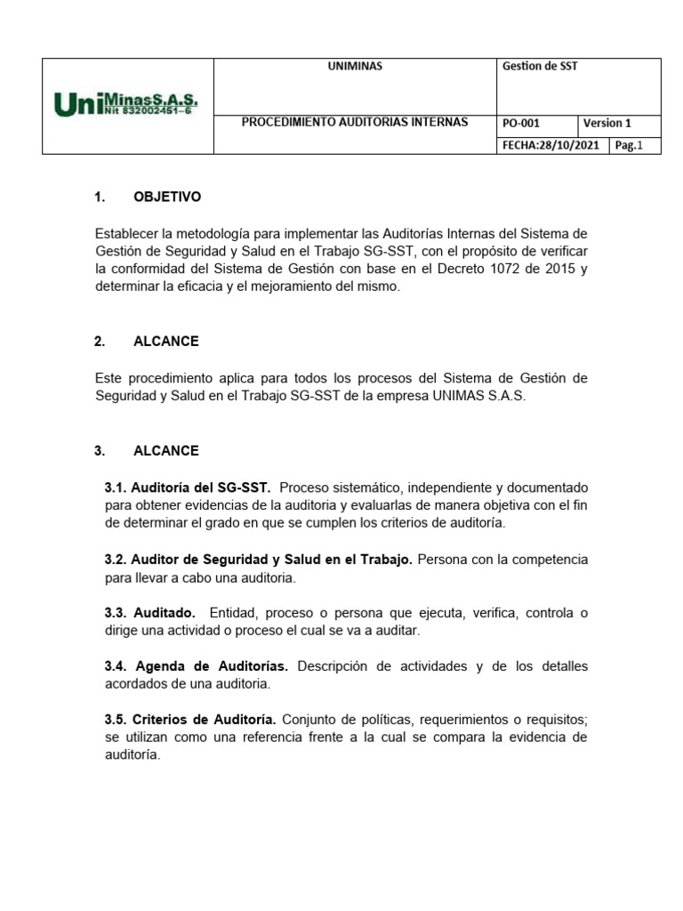 Auditorías Internas en SG-SST UNIMINAS | PDF | Auditoría | Contralor