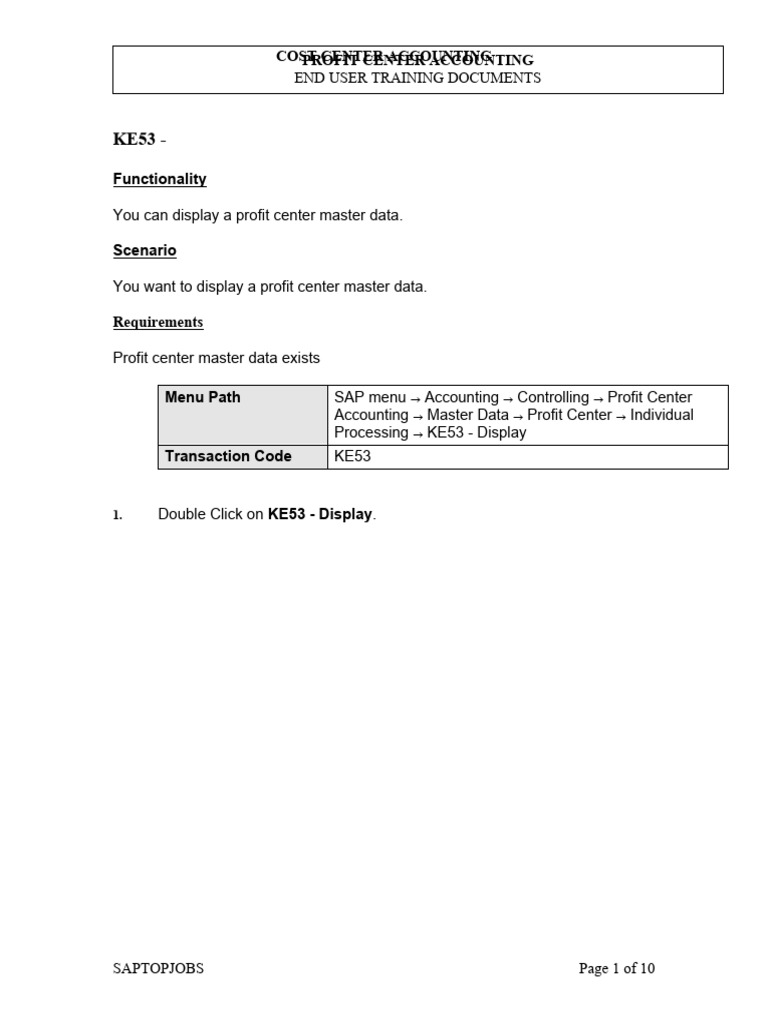 KE53 Display Profit Center | PDF | Accounting | Computing KE53 Display Profit Center | PDF | Accounting | Computing