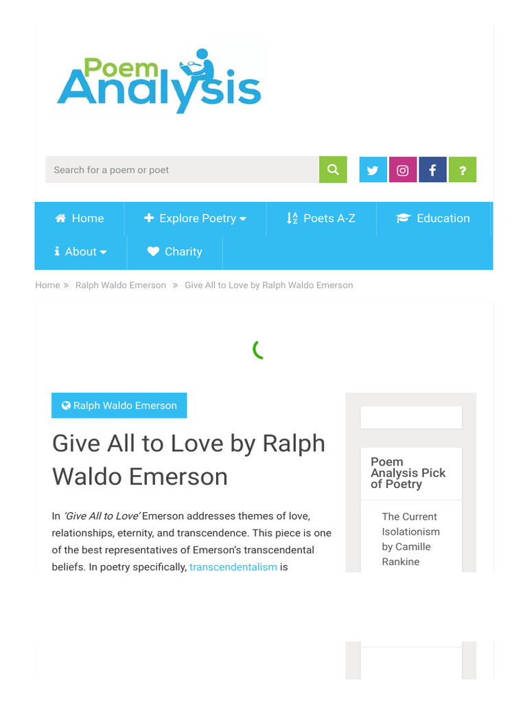 Analysis of Give All to Love by Ralph Waldo Emerson _ Poem ...