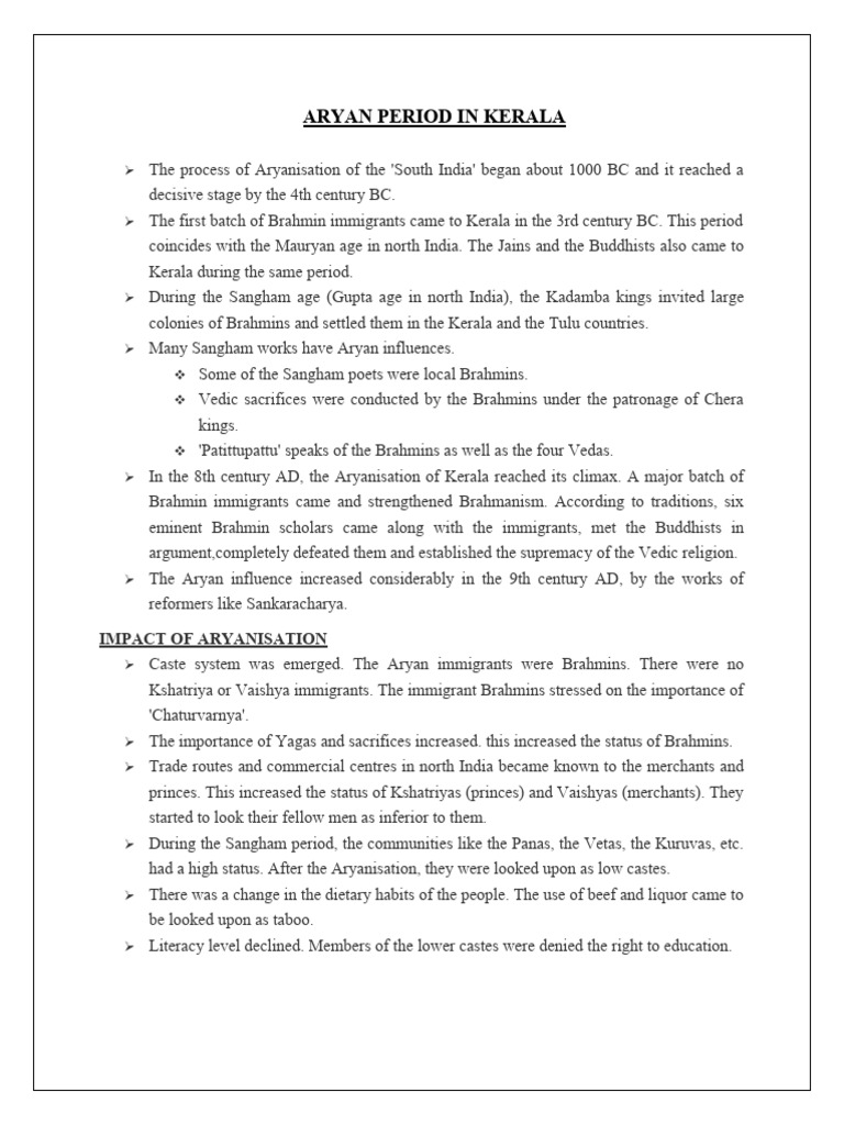 Aryan Period Pdf Kerala Indian Religions