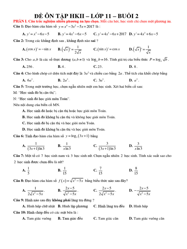 Ôn Tập Lớp 11 - Hkii - Buổi 2 (Ok) | PDF
