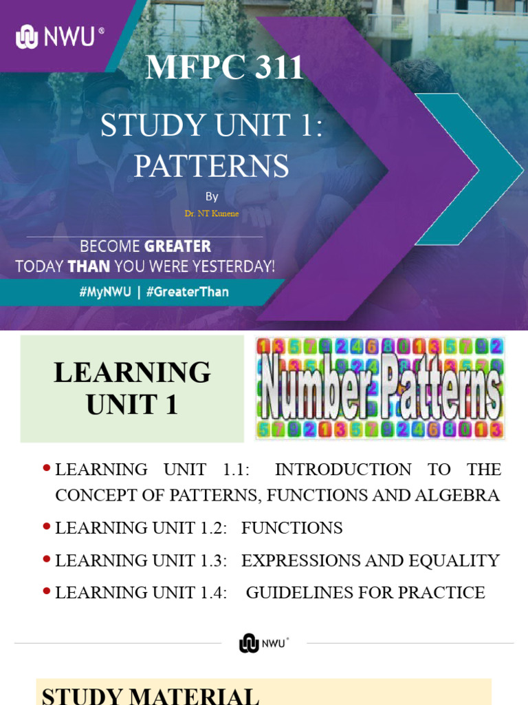 2022 - MFPC 311 Learning Unit 1 - Patterns | PDF | Pattern | Mathematics
