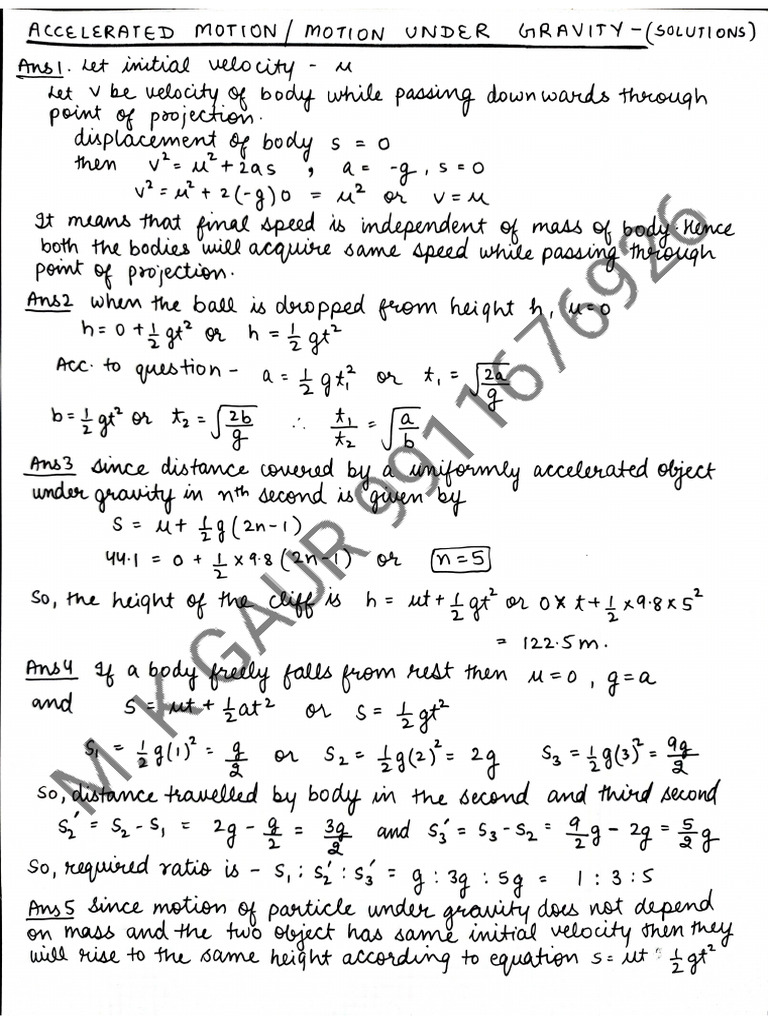 Solution of Motion Under Gravity | PDF