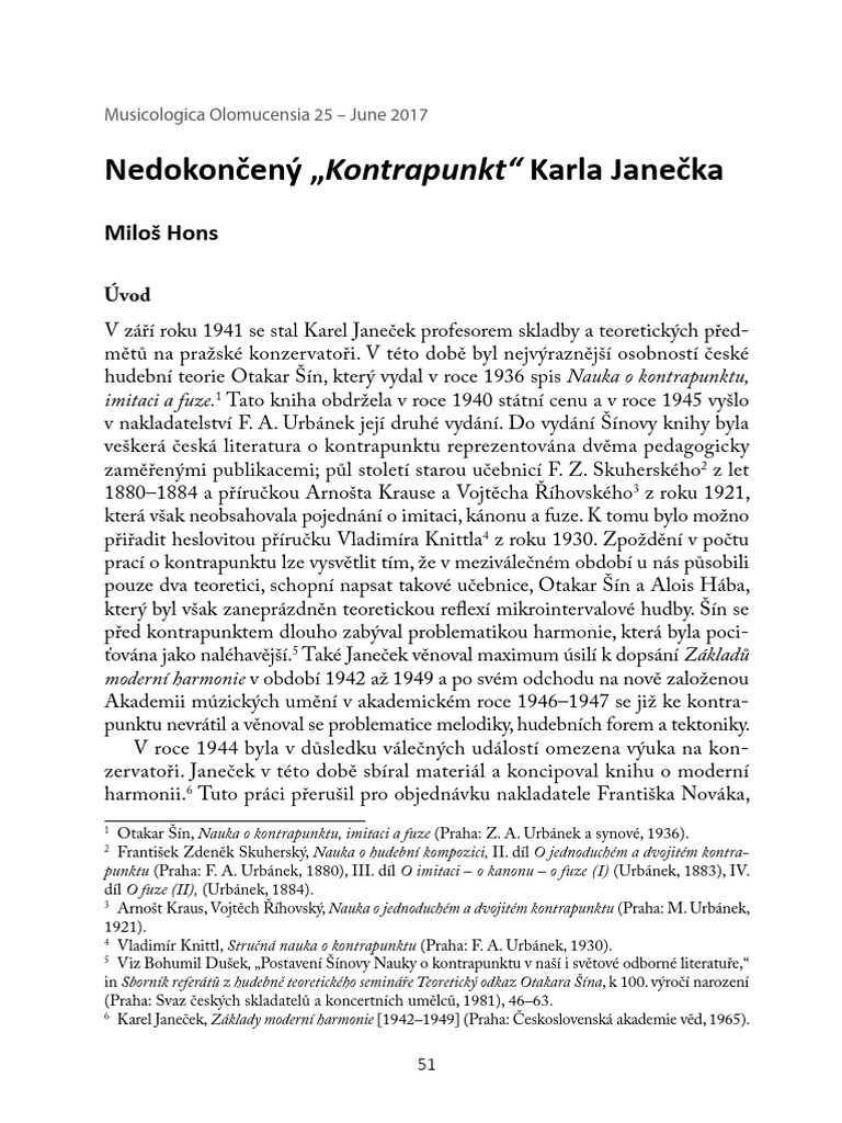 Unfinished Counterpoint by Karel Janecek | PDF