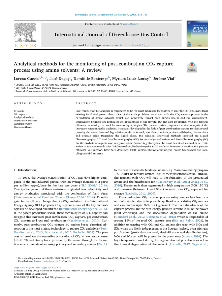 2018 Cuccia - Analytical Methods For Monitoring of Post Combustion CO2 Capture Using Amine ...