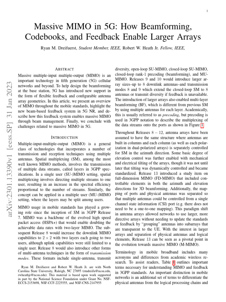 Massive MIMO in 5G How Beamforming, Codebooks and Feedback Enable Larger Array | PDF | Mimo ...