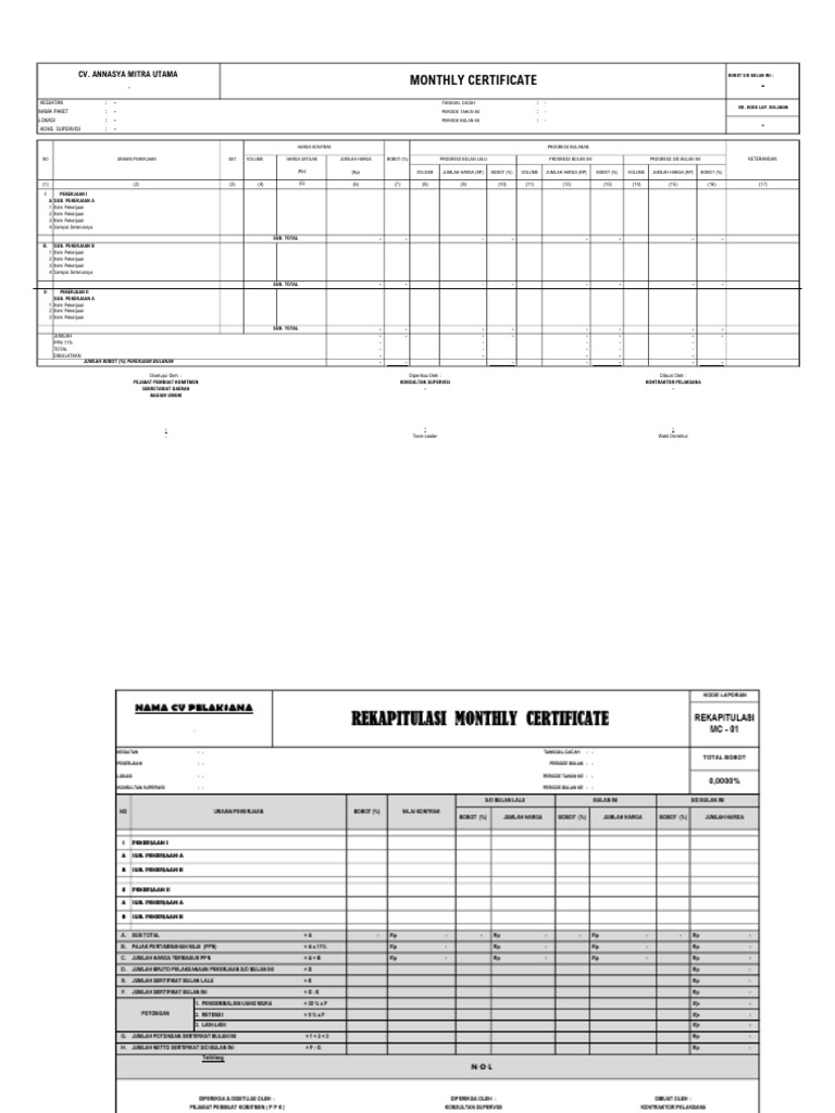 Format Monthly Certificate (MC) | PDF