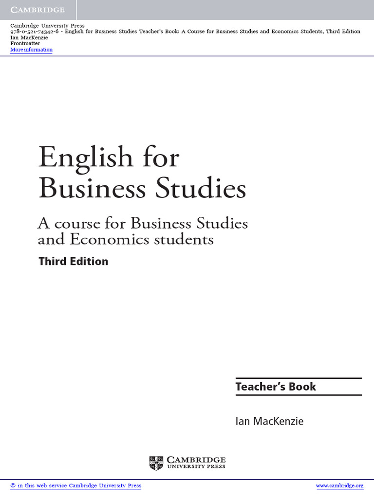 English For Business Studies Teachers Book PDF | PDF | Reading ...