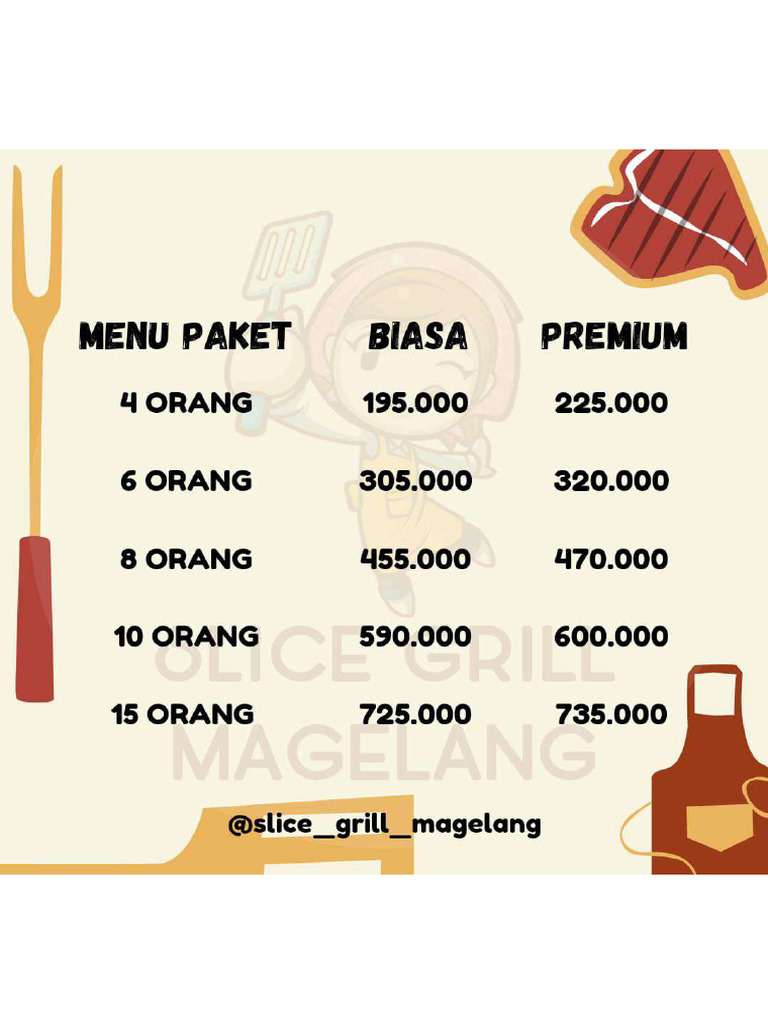 pricelist slice grill magelang 2024 | PDF