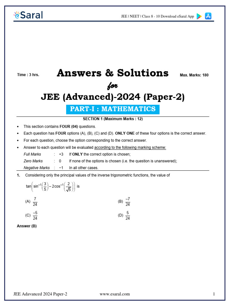 JEE Advanced 2024 Question Paper 2 | PDF | Dipole | Ion
