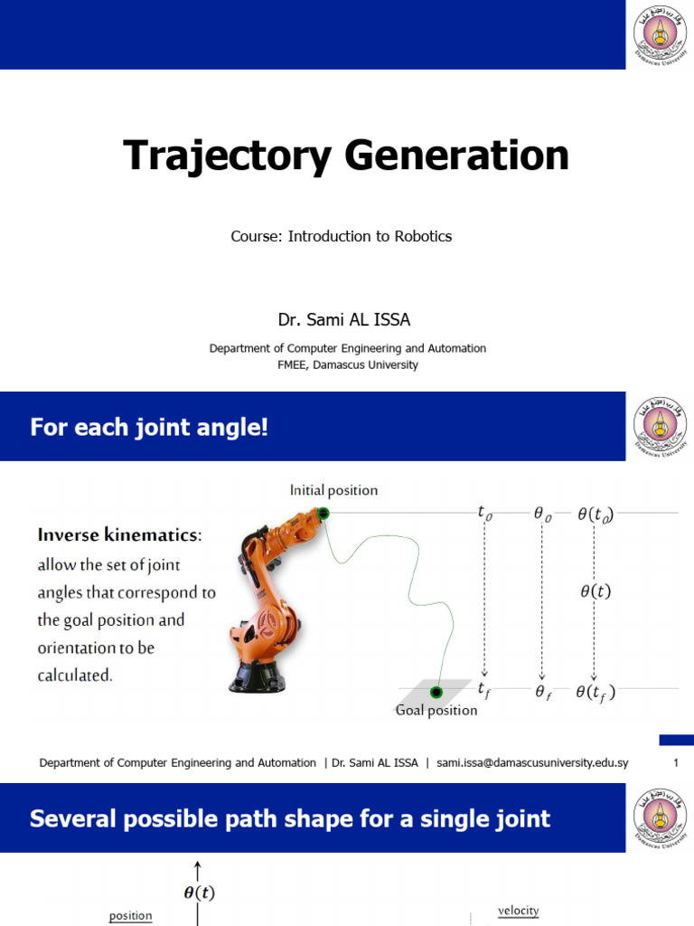 07 - Trajectory Generation | PDF | Kinematics | Trajectory