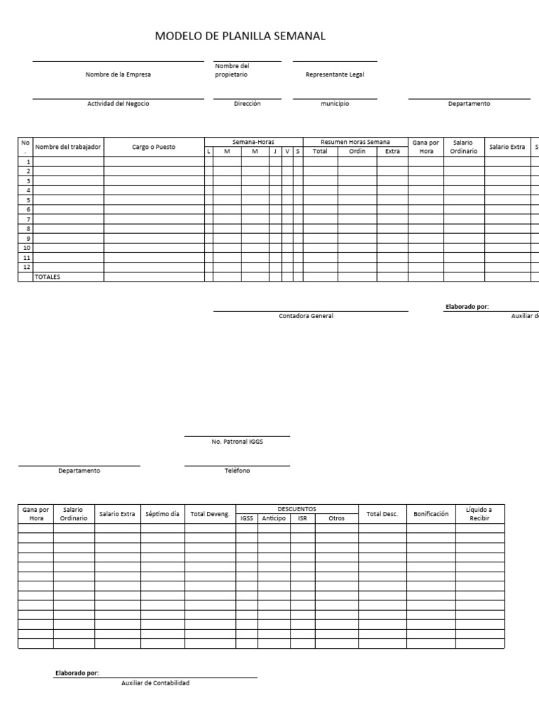Modelo de Planilla Semanal | PDF