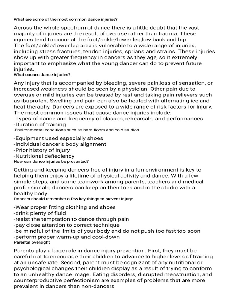 What Are Some of The Most Common Dance Injuries | PDF