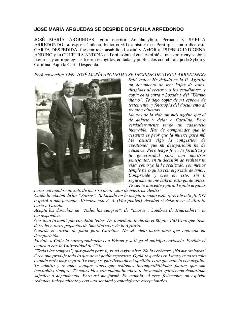 José María Arguedas Se Despide de Sybila Arredondo | PDF | Poesía