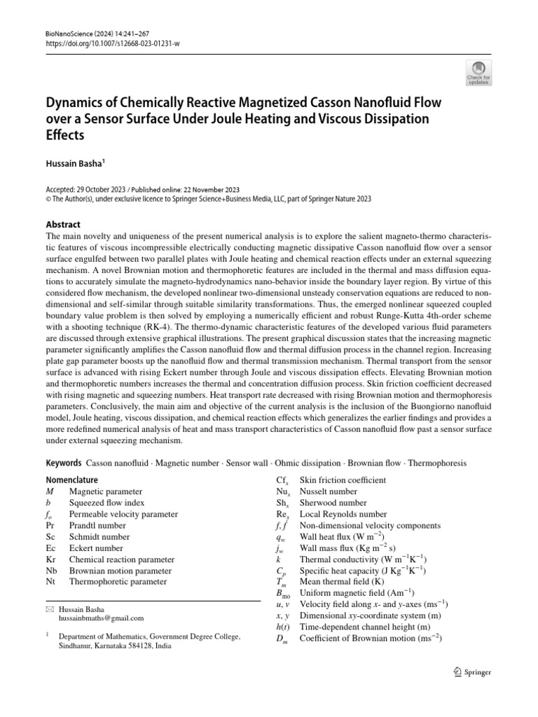 Dynamics of Chemically Reactive Magnetized Casson Nanofluid Flow Over A ...