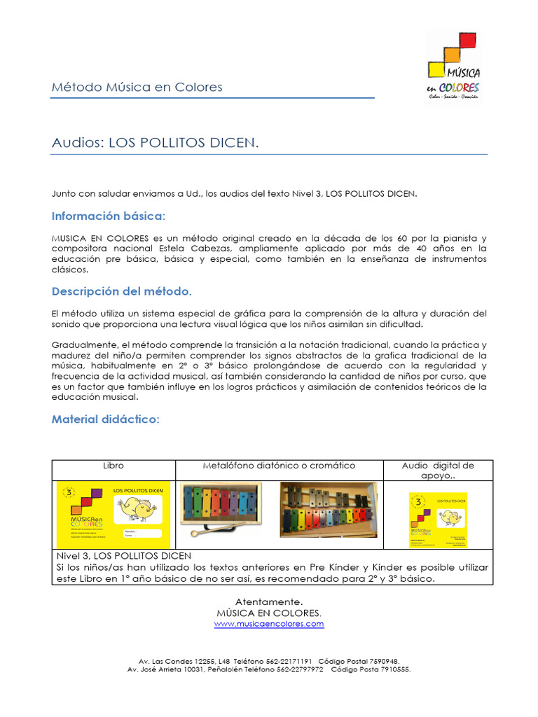 Método Música en Colores: Los Pollitos Dicen | PDF | Artes del Lenguaje ...